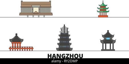 China, Hangzhou line travel skyline set. China, Hangzhou outline city ...