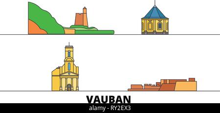 France, Vauban city skyline isolated vector illustration, icons Stock ...