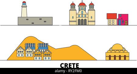 Greece, Crete architecture line skyline illustration. Linear vector ...