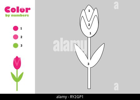 Tulip in cartoon style, coloring page, spring education paper game for ...