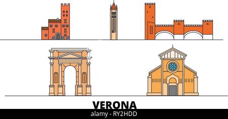 Italy, Verona flat landmarks vector illustration. Italy, Verona line ...