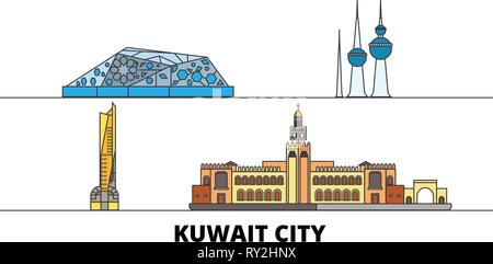 Kuwait city skyline and landmarks silhouette, black and white design ...