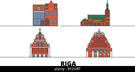 Riga City skyline black and white silhouette. Vector illustration ...