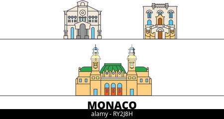 Monaco Cityscape Vector Sign. Line Art Illustration with Ribbon and ...