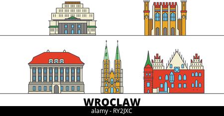 Wroclaw skyline and landmarks silhouette, black and white design ...