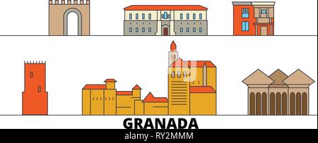 Spain, Granada line travel skyline set. Spain, Granada outline city ...