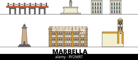 Spain, Marbella architecture line skyline illustration. Linear vector ...
