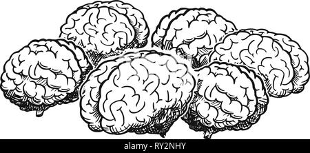 Cartoon of Group of Human Brains Thinking Together During Brainstorming ...