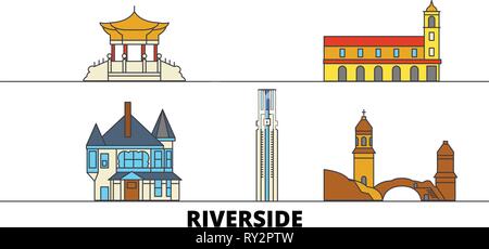 United States, Riverside city skyline isolated vector illustration ...