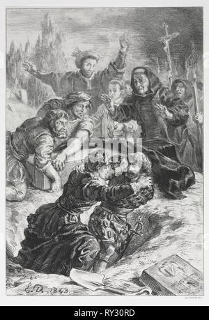 Hamlet and Laertes in the Grave of Ophelia (Act V, Scene I), 1843 Stock ...
