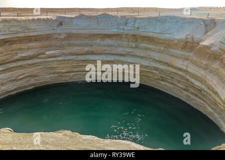 Darvaza Mud Volcano Crater Pit Filled with Water View Stock Photo - Alamy