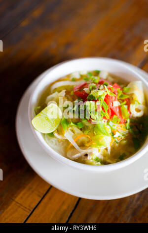Fresh made lao vegetable hot and sour soup with tomato, vegetables and ...