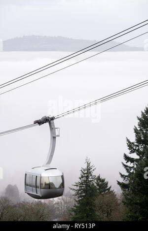 Portland aerial tram and fog, Portland, Oregon Stock Photo - Alamy