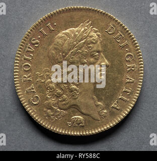 Five Guineas: Charles II (obverse), 1668. Design by John Roettier ...