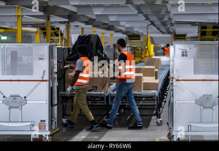 Garbsen, Germany. 12th Mar, 2019. An employee of the parcel shipper ...