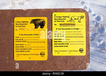 Cougar sighting warning sign at a park in Nanaimo, British Columbia ...