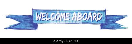Welcome aboard banner template. Hand drawn lettering with office signs ...