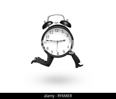 Alarm clock with human legs running and work words on clock face ...