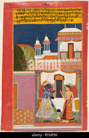 Krishna and Radha, c. 1680, 8 3/4 x 6 in. (22.23 x 15.24 cm), Opaque ...