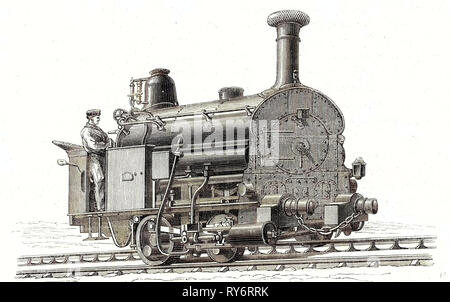 Fell mountain railway system. 19th-century artwork of a mountain ...