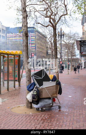 Homeless belongings on the sidewalk in the SoMa neighborhood in San ...