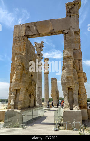Pillars at the Gate of All Nations, ancient Persian city of Persepolis ...
