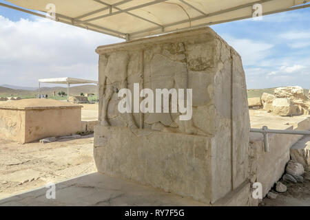 Pasargad Historical Site Bull and Fish Man Wall Carving Relief Stock ...