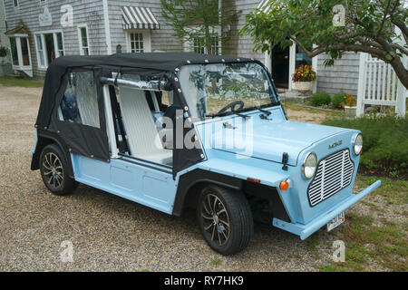 Blue Mini Moke electric car with a black Bimini top Stock Photo - Alamy