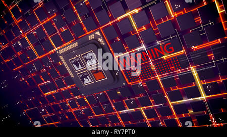 Advanced 3d illustration of CPU squares with bar charts glittering ...