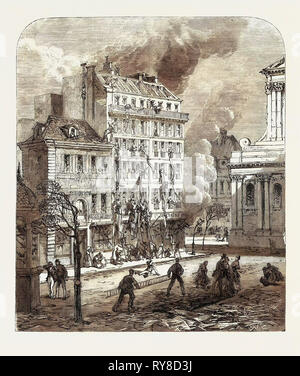 Explosion in the Place de la Sorbonne, Paris, 1869. Engraving of the ...