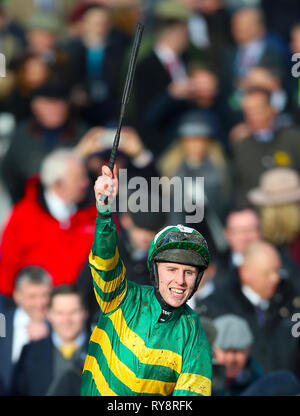 Jockey Mark Walsh celebrates winning the TrustATrader Top Novices ...