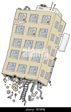 Vector hand-drawn illustration of detached house with garden, tree and ...