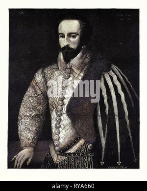 Vintage engraving of Sir Walter Raleigh, English navigator, soldier ...