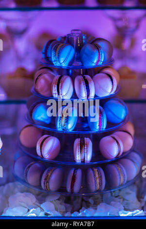 Pink macaron cake in transparent box Stock Photo - Alamy