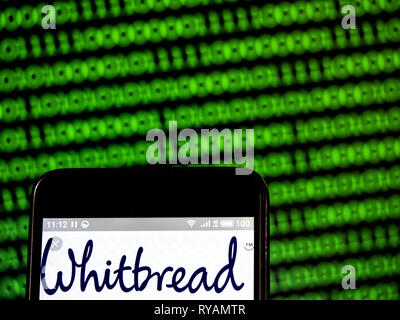 March 12, 2019 - Ukraine - Whitbread plc company logo seen displayed on ...