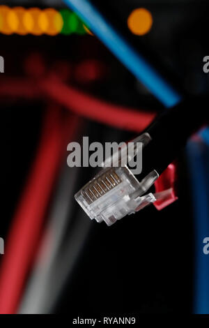 Leipzig, Germany. 11th Mar, 2019. Data and network cables on the server ...