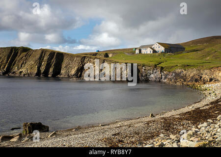 Fair Isle Bird Observatory in the Shetland Isles with Sheep Rock in ...