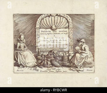 Personifications of summer and winter at a bow with constellations, Jan ...