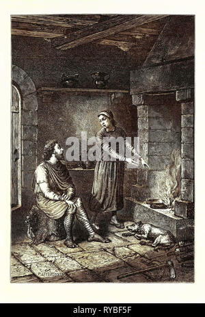 King Alfred burning the cakes in the neatherd's cottage. Alfred the ...