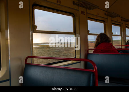 Ostfriesland, island Wangerooge, ferry port, island railway, brings the ...