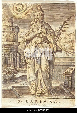 H. Barbara, Johannes Wierix, 1559 - before 1620 print Saint Barbara, in ...