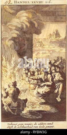 Paul shakes the snake off into the fire, Jan Luyken, Anonymous, 1712 ...