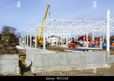 Steel skeleton of new building under construction. New Build Blocks of ...