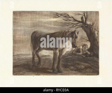 Landscape with a horse and a sleeping woman, Dirk Koedijck, 1730 Stock ...