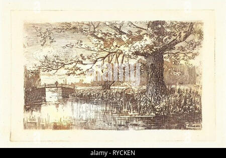 Landscape with tree and bridge, Elias Stark, 1886 Stock Photo - Alamy