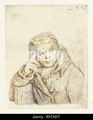 Portrait of Laurens van Schaik. His arm rests on the railing of a chair ...