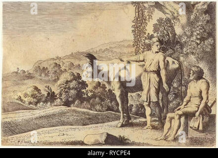 Jupiter and the cow; Metamorphoses from Ovid. Jupiter is under a tree ...