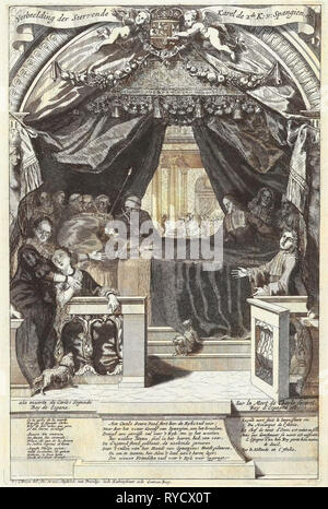Death of Spanish King Charles II (1665-1700). Colored engraving Stock ...