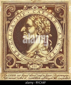 Portrait of Emperor Galba on medallion, Roman emperors (series title), Portrait with bust of ...