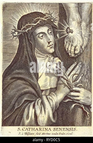 Saint Catherine of Siena with stigmata at crucifix Stock Photo - Alamy